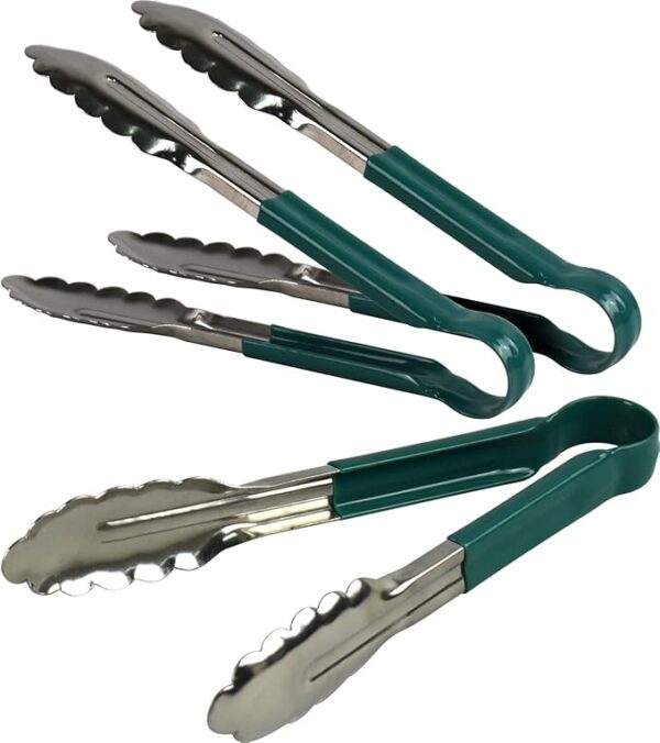 3X Professional Stainless Steel Food Tongs Set (9″, Green) – Elya Catering