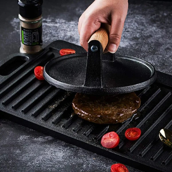 Steak Bacon Burger Press Black Kitchen Round Cast Iron Grill Meat Press ...